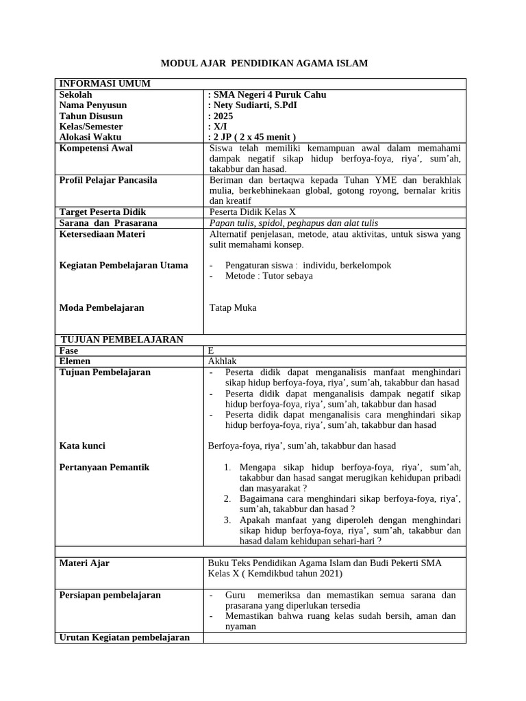 Modul Pai Kls X (Berfoya-Foya) | PDF