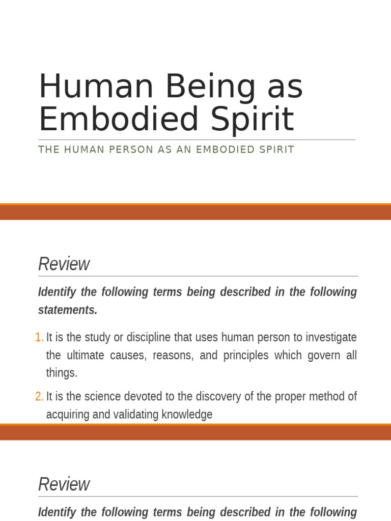 Human Being As Embodied Spirit. Lesson 1 | PDF | Soul | Human Nature