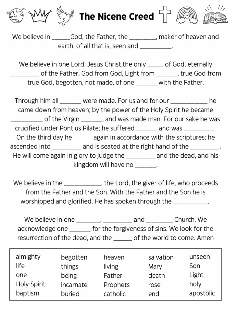Nicene Creed Fill in The Blank Activity For Kids | PDF