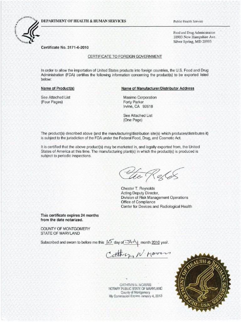 Certificate To Foreign Government 2010 July IrvineMexicoChina | PDF