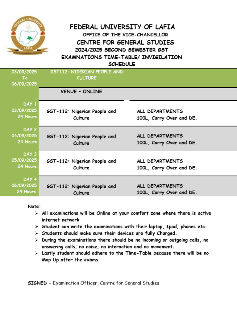 2024 2025 2nd Semester GST Time Table | PDF