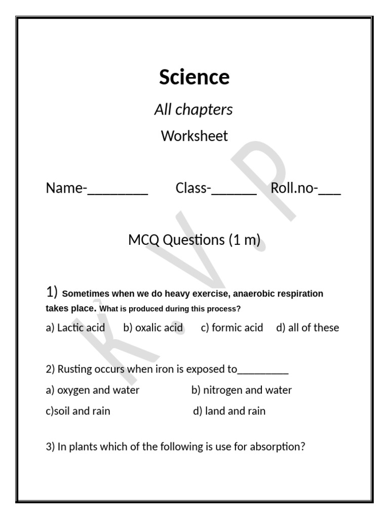 Science MCQ and Worksheet Guide | PDF
