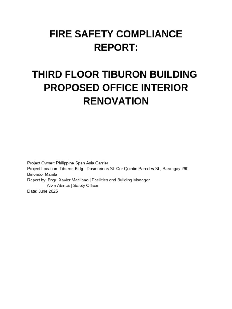 Fire Safety Compliance Report for Tiburon Office | PDF | Fire Safety ...