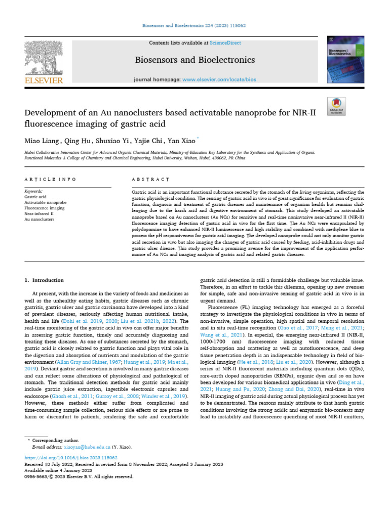 Development of An Au Nanoclusters Based Activatable Nanoprobe For NIR ...