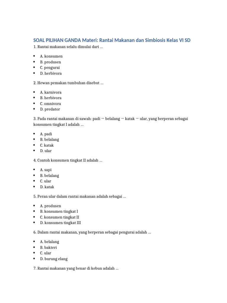 Soal Rantai Makanan Dan Simbiosis | PDF