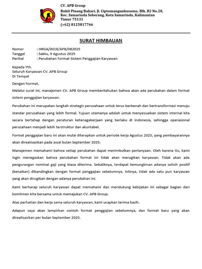 Perubahan Format Penggajian Karyawan | PDF