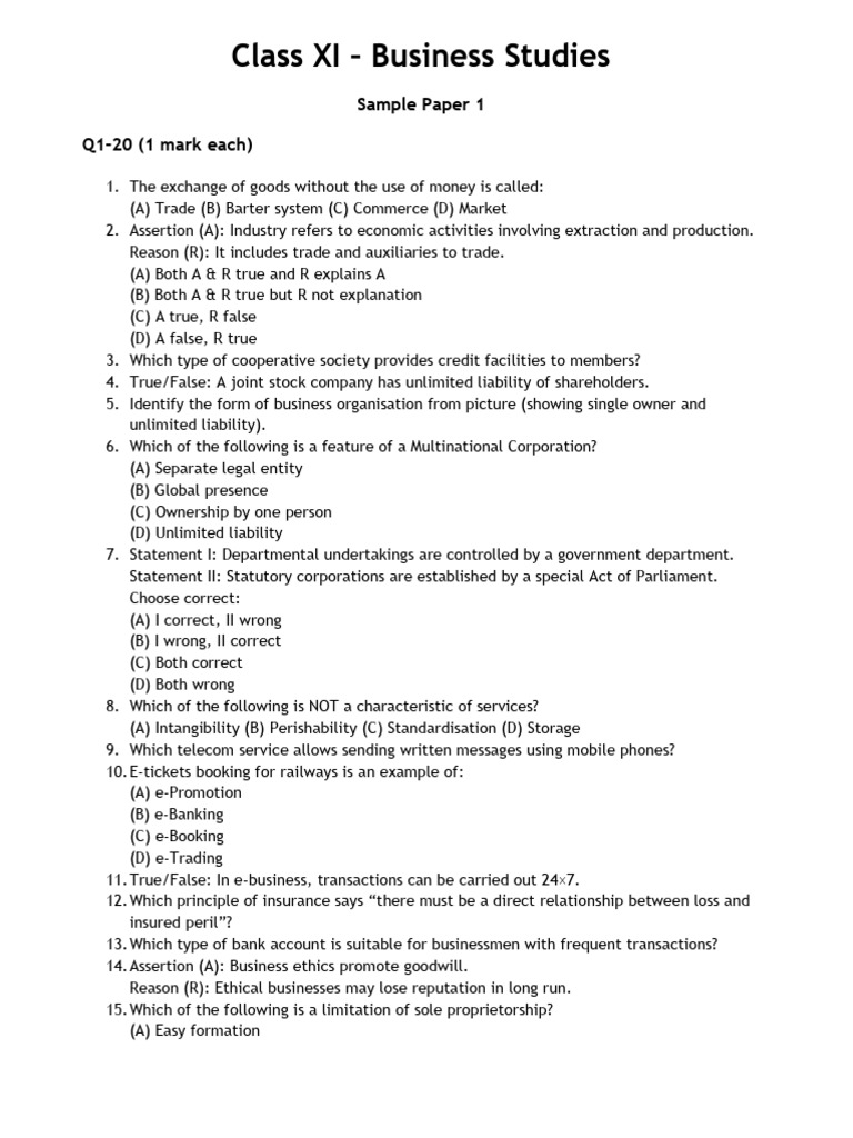 Class XI Sample Papers2 | PDF | Business | Insurance
