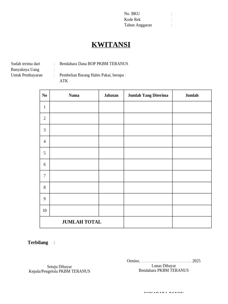 Model Kwitansi Perjalanan Dinas | PDF