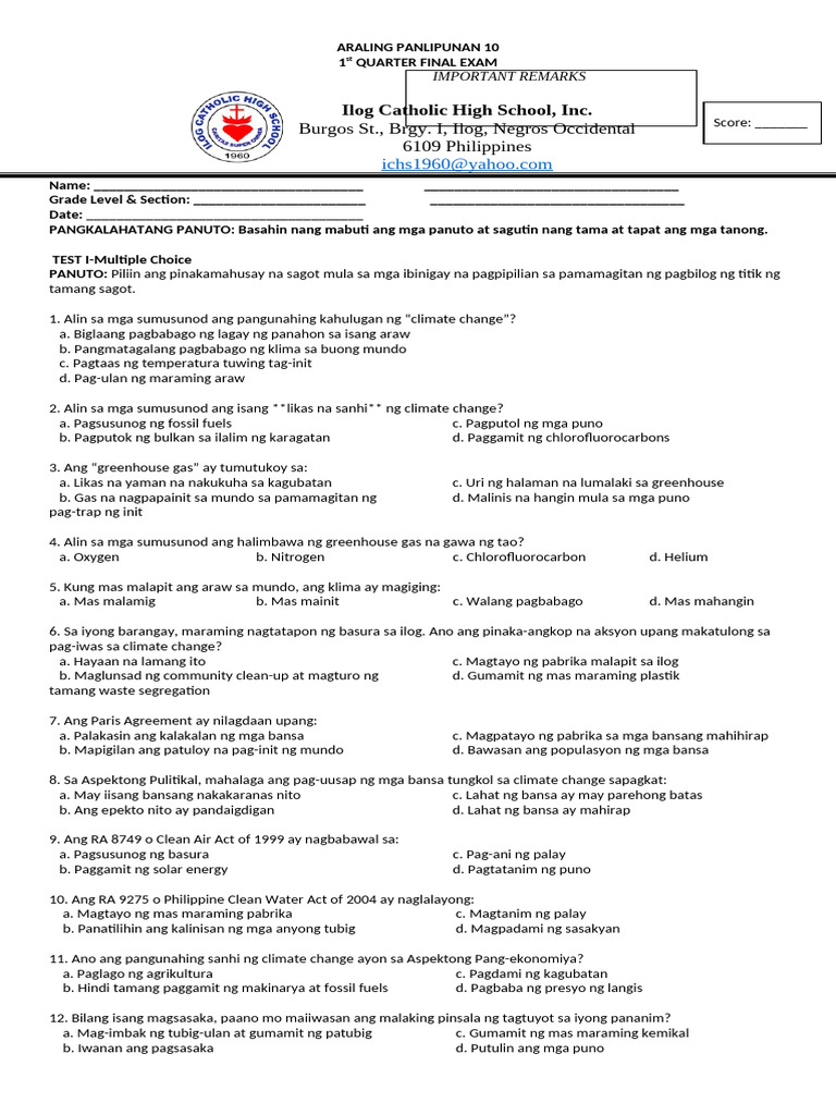 Arpan 10 - 1st Qtr. Final | PDF