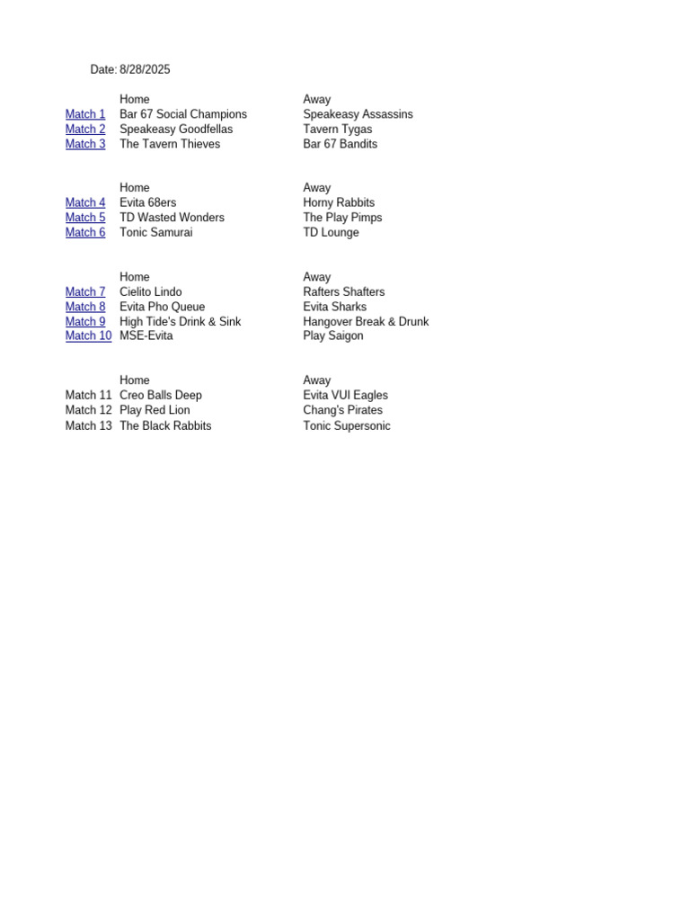 SPL Championship Match Sheets 2025 S2 Wk4 | PDF