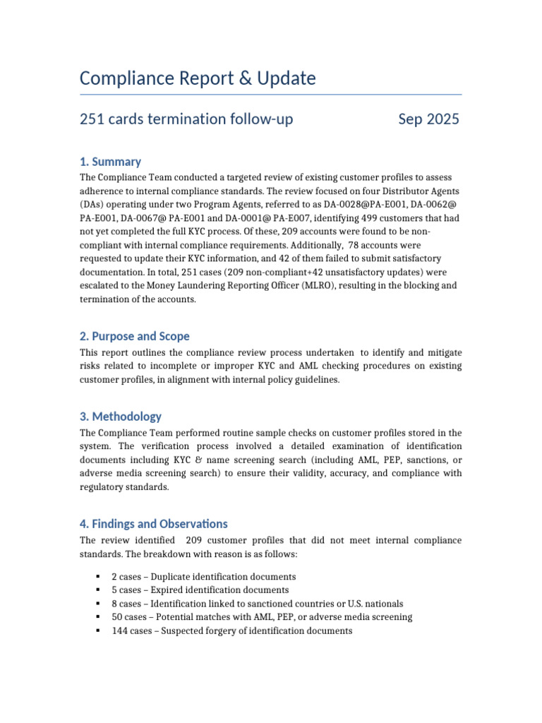 Compliance Report and Update For Card Termination - Sep 2025 | PDF ...