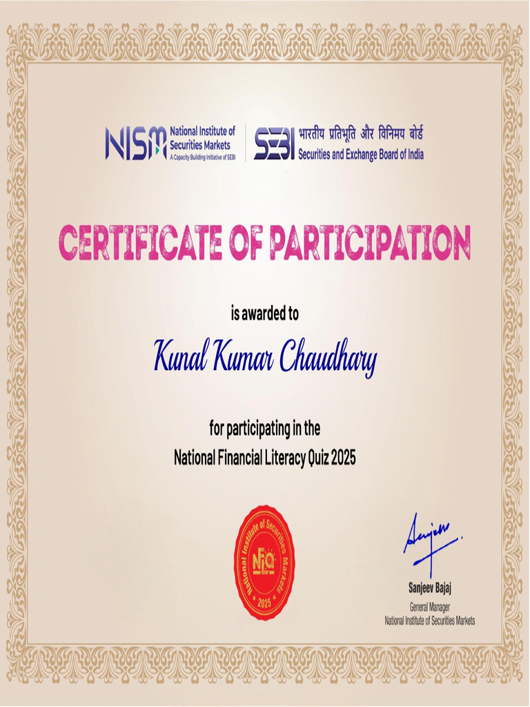 Kunal Quiz Certificate | PDF