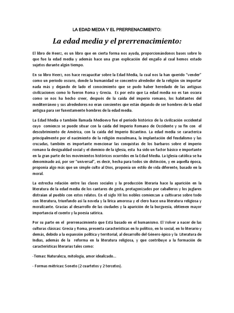 La Edad Media y El Prerrenacimiento | PDF | Baja Edad Media | Renacimiento