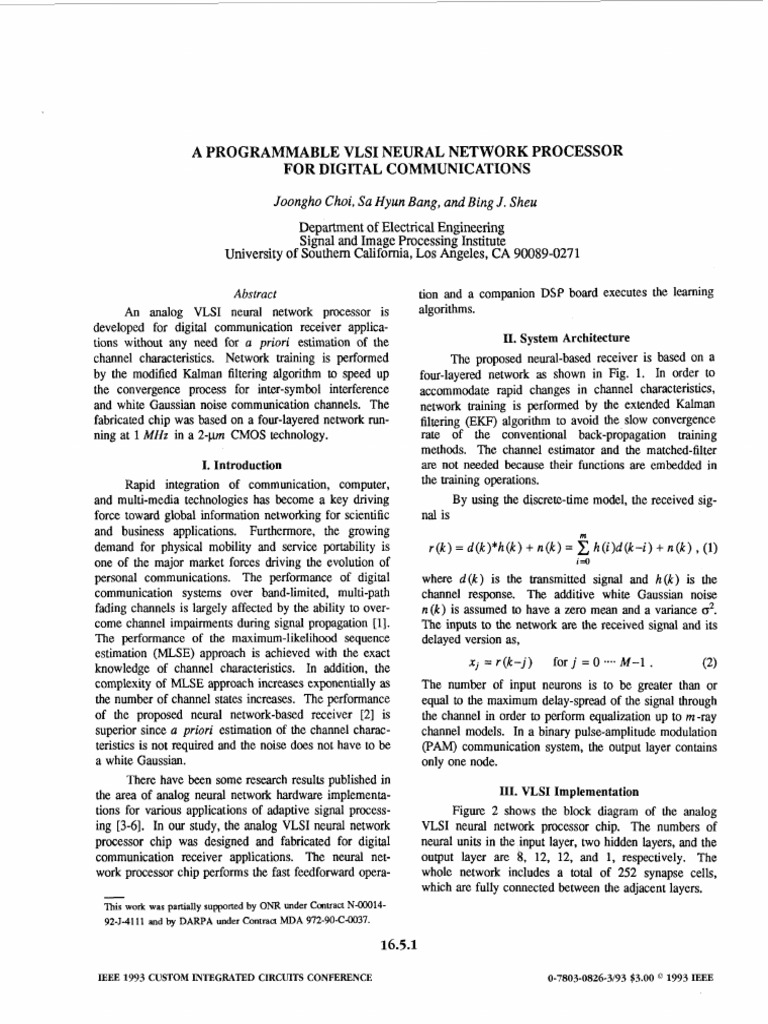 A Programmable Vlsi Neural Network Processor For Digital Communications ...