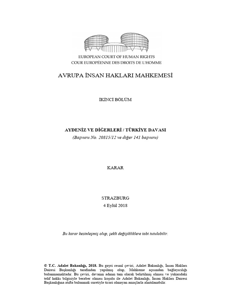 CASE of AYDENIZ and OTHERS v. TURKEY - (Turkish Translation) by The ...