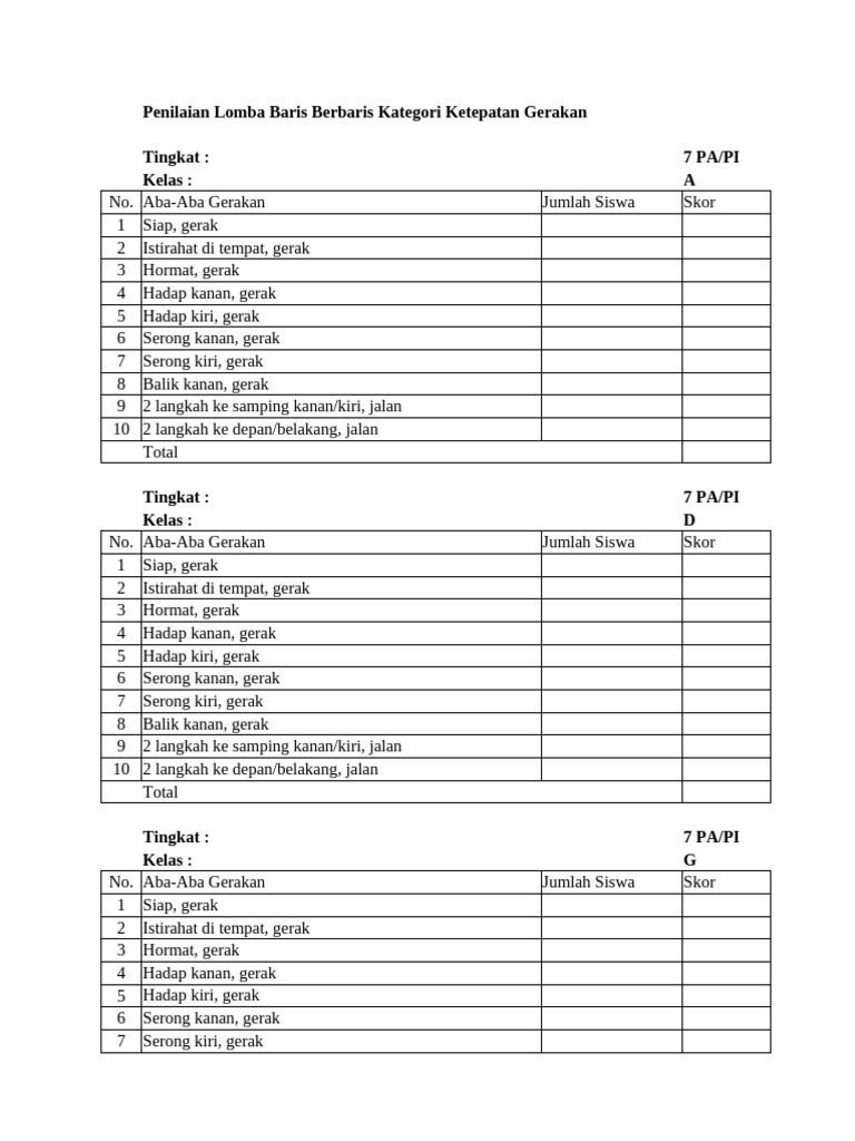 Penilaian Lomba Baris Berbaris Kategori Ketepatan Gerakan | PDF