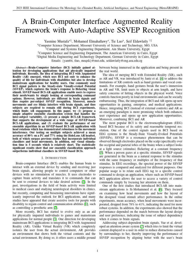 Adaptive SSVEP for BCI-AR Framework | PDF | Electroencephalography
