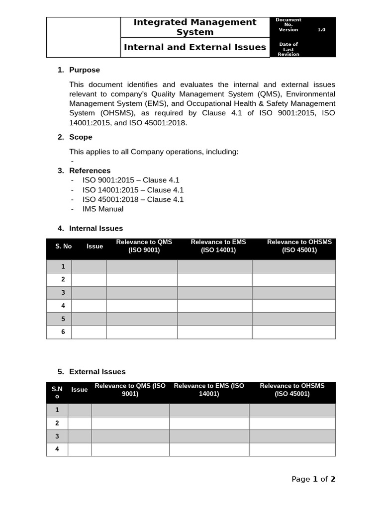 Context of Organisation - Interna External Issues | PDF