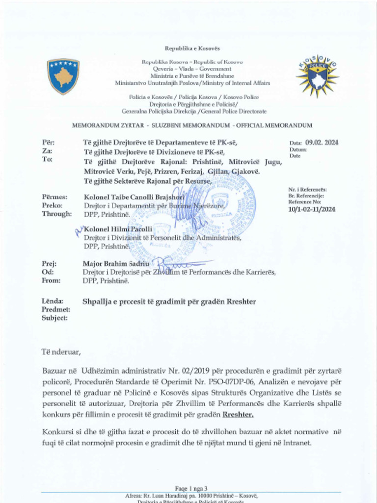 Konkurs Për Procesin e Gradimit Për Gradën Rreshter. | PDF