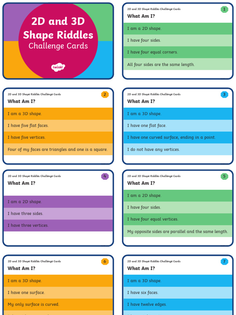 T N 5872 2d and 3d Shape Riddles Challenge Cards Ver 2 | PDF | Shape ...