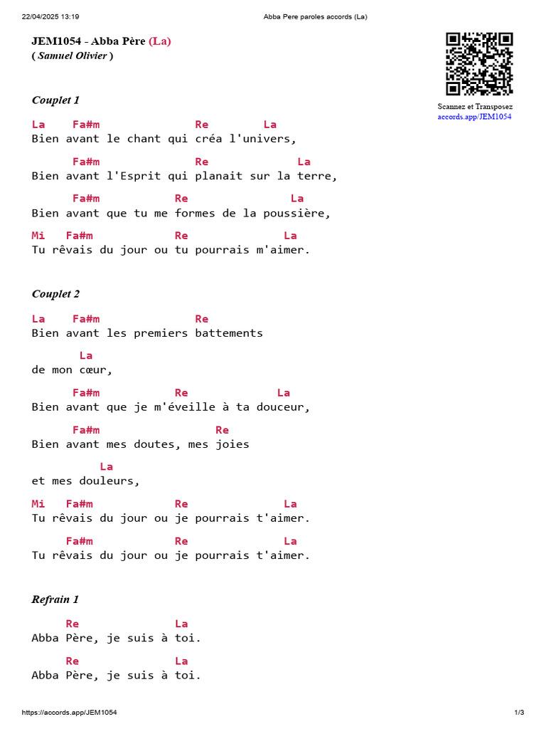 Paroles et accords d'Abba Père | PDF