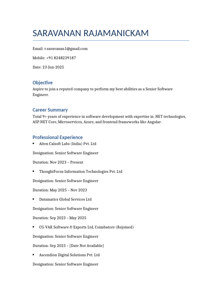 Senior Software Engineer Profile | PDF