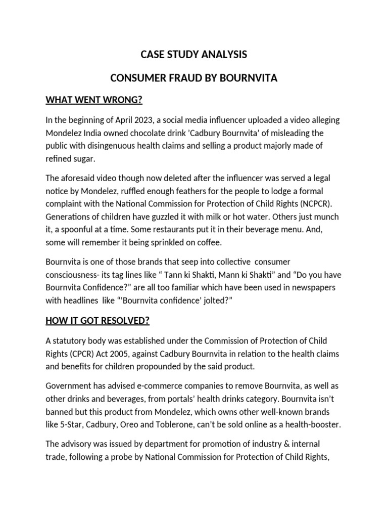 Bournvita Consumer Fraud Case Study | PDF | Drink | Mondelez International