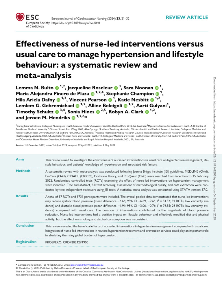 Nurse-Led Interventions for Hypertension | PDF | Cardiovascular ...