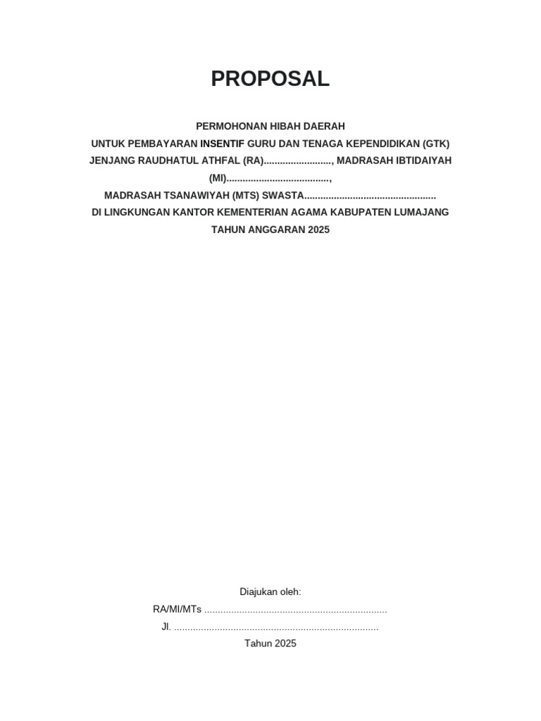 Contoh Proposal Ajuan Hibah Ke Kemenag | PDF