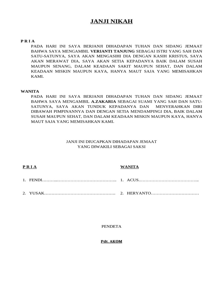Contoh Janji Nikah Kristen | PDF