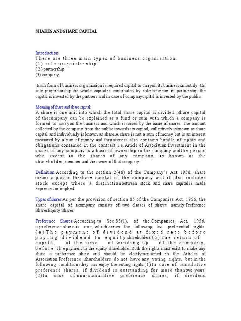 Shares and Share Capital | PDF | Preferred Stock | Capital (Economics)