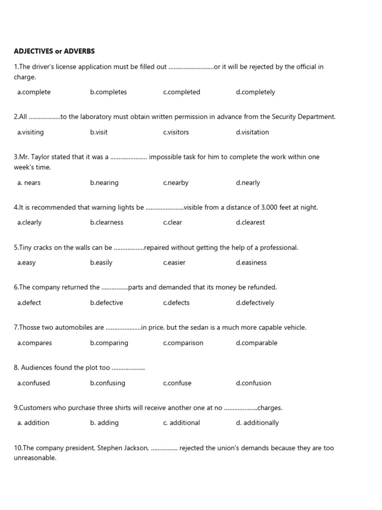 Bài Tập Về Adjectives or Adverbs | PDF | Chess Theory | Chess