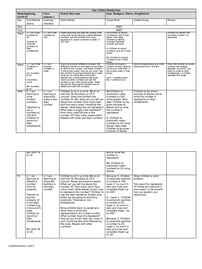 Maths Planning Place Value Week 1 | PDF | Cognition | Cognitive Science