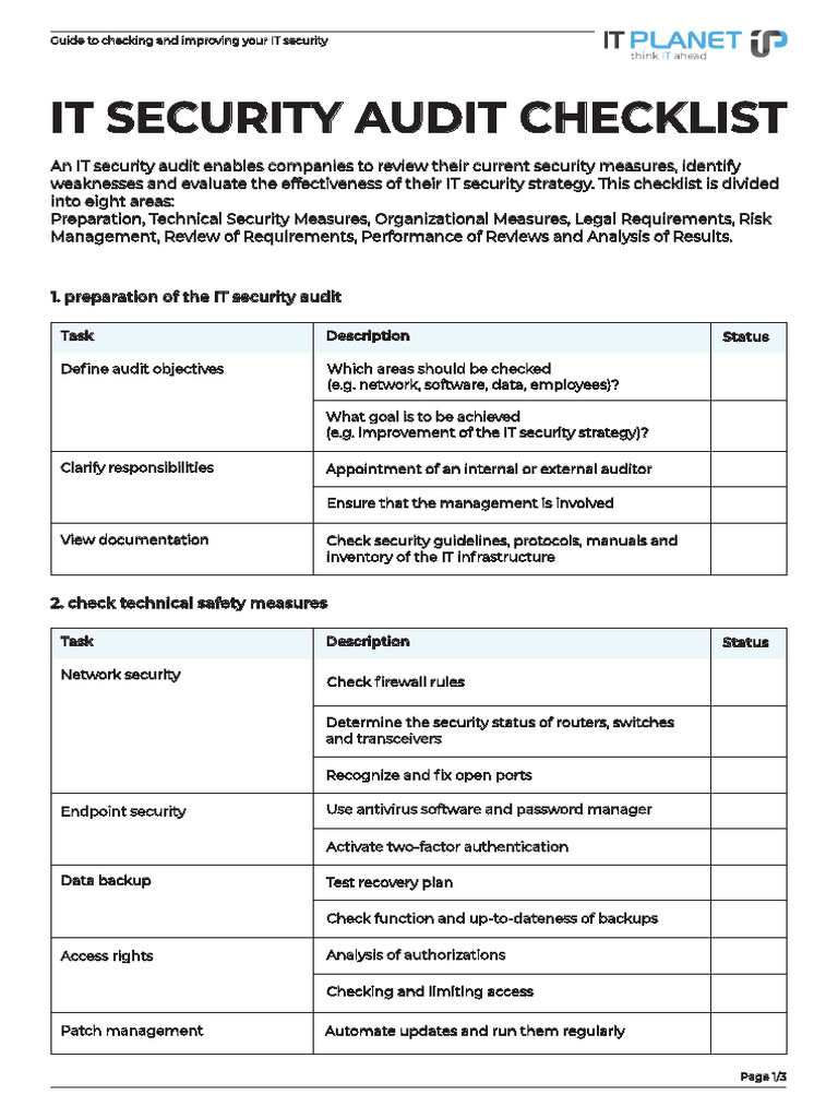 Security Audit Checklist It Planet | PDF | Computer Security | Security