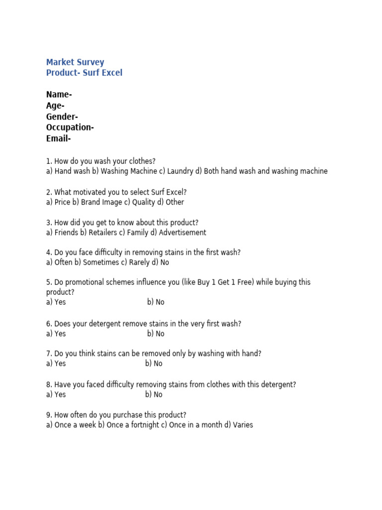 Market Survey - Questionnaire | PDF
