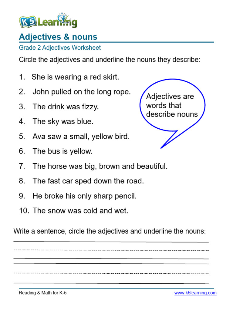 Grade 2 Adjectives Nouns A | PDF