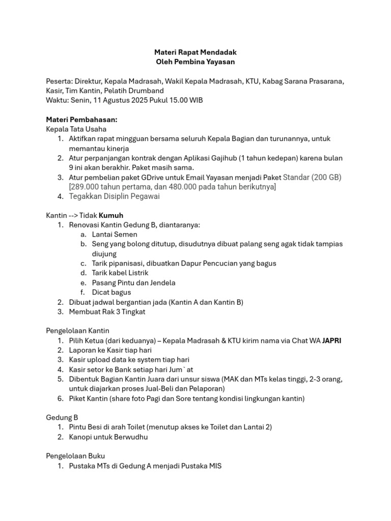 Materi Rapat Mendadak Agustus 2025 | PDF