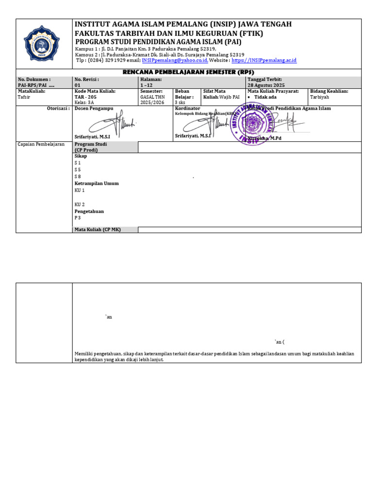 Rps MK Tafsir 2025 Srifariyati | PDF