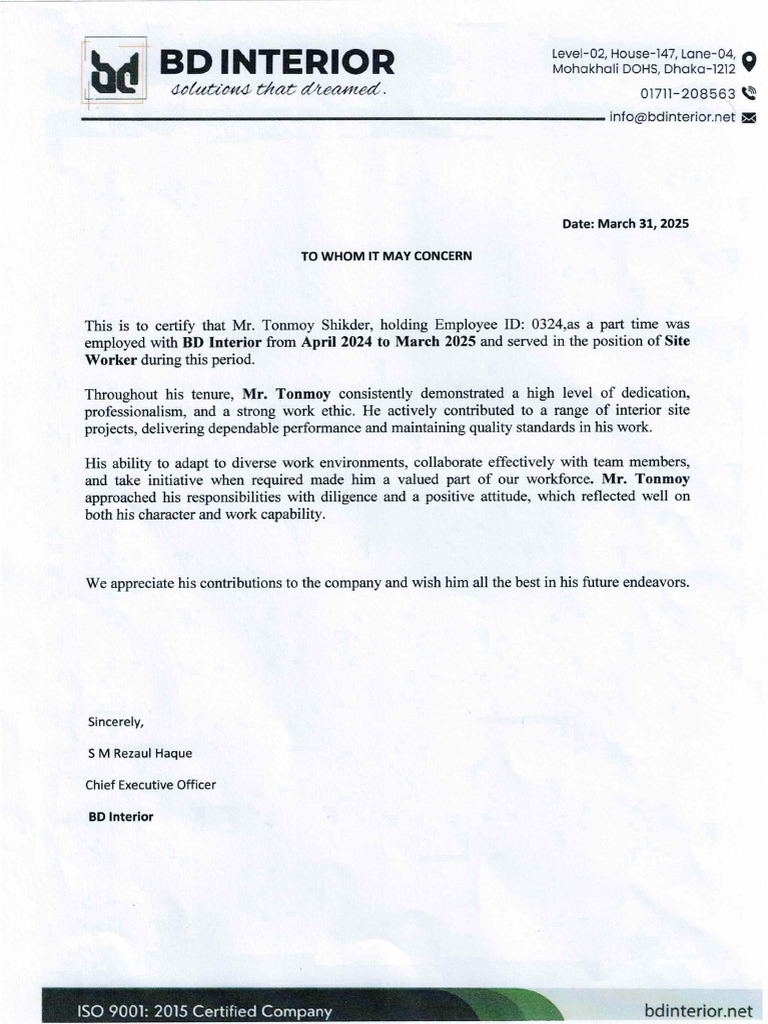 Work Experience Certificate | PDF