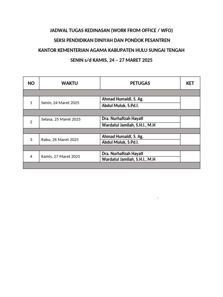 Jadwal Tugas Kedinasan 2025 | PDF