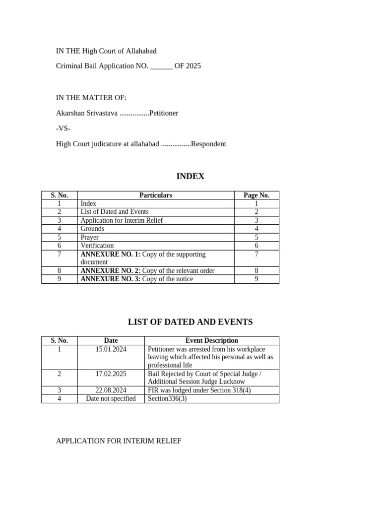 Bail Application for Akarshan Srivastava | PDF | Bail | Arrest