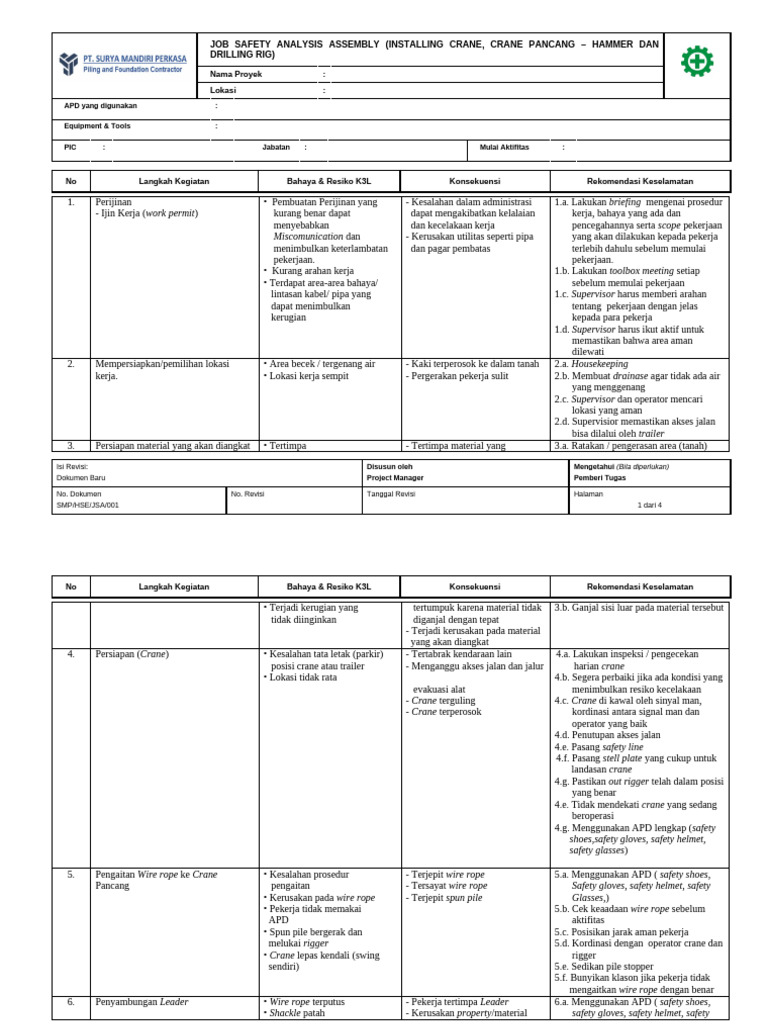 JSA Assembly Crane Pancang | PDF