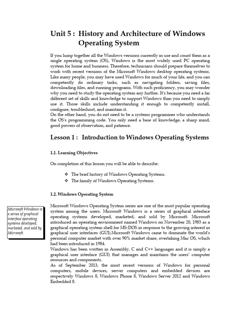 Unit-05 History and Architecture of Windows Operating System | PDF ...