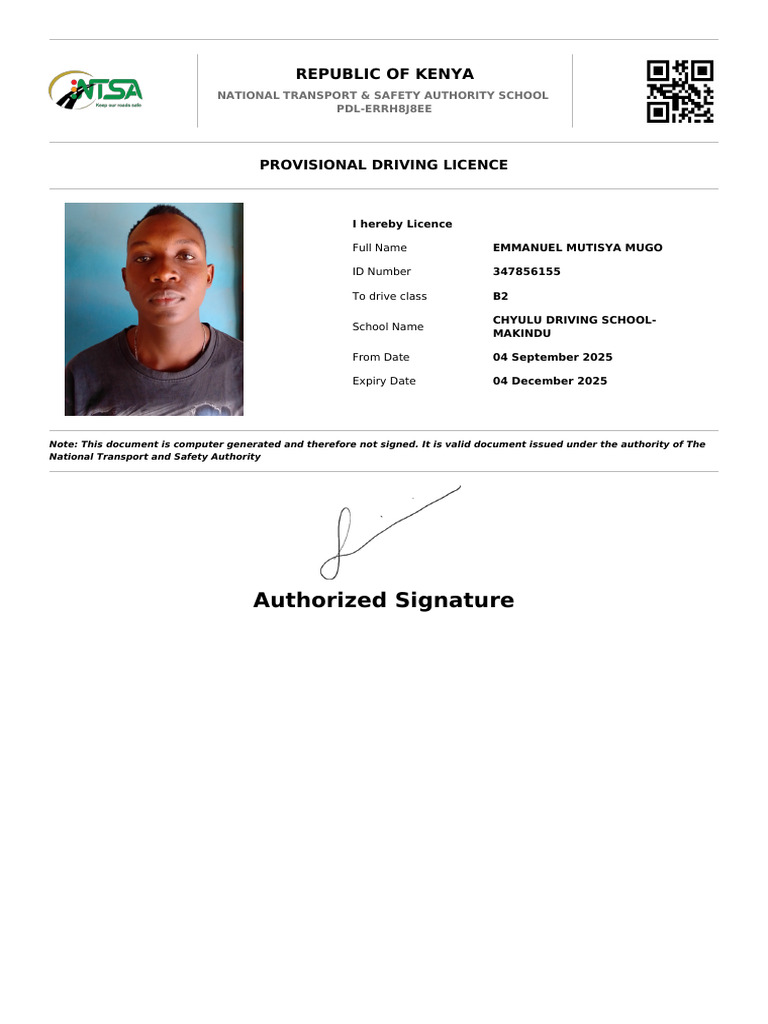 PDL ERRH8J8EE Provisional Driving License | PDF