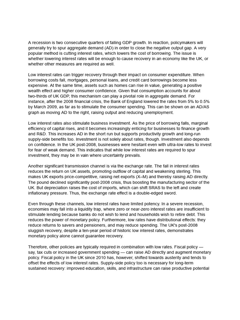 Impact of Low Interest Rates on UK Recovery | PDF | Recession ...