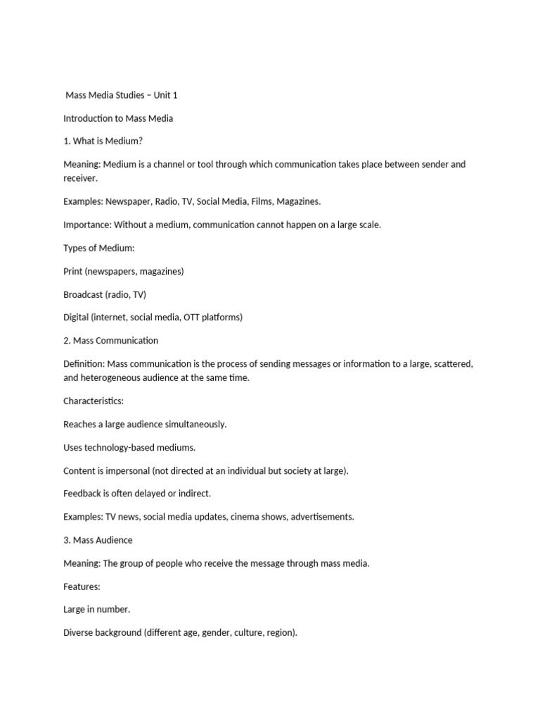 Mass Media Class XI | PDF | Mass Media | Communication