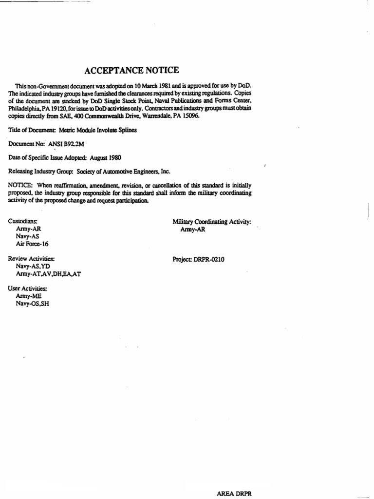 ANSI B92.2M Involute Splines Standard | PDF | Circle | Engineering ...