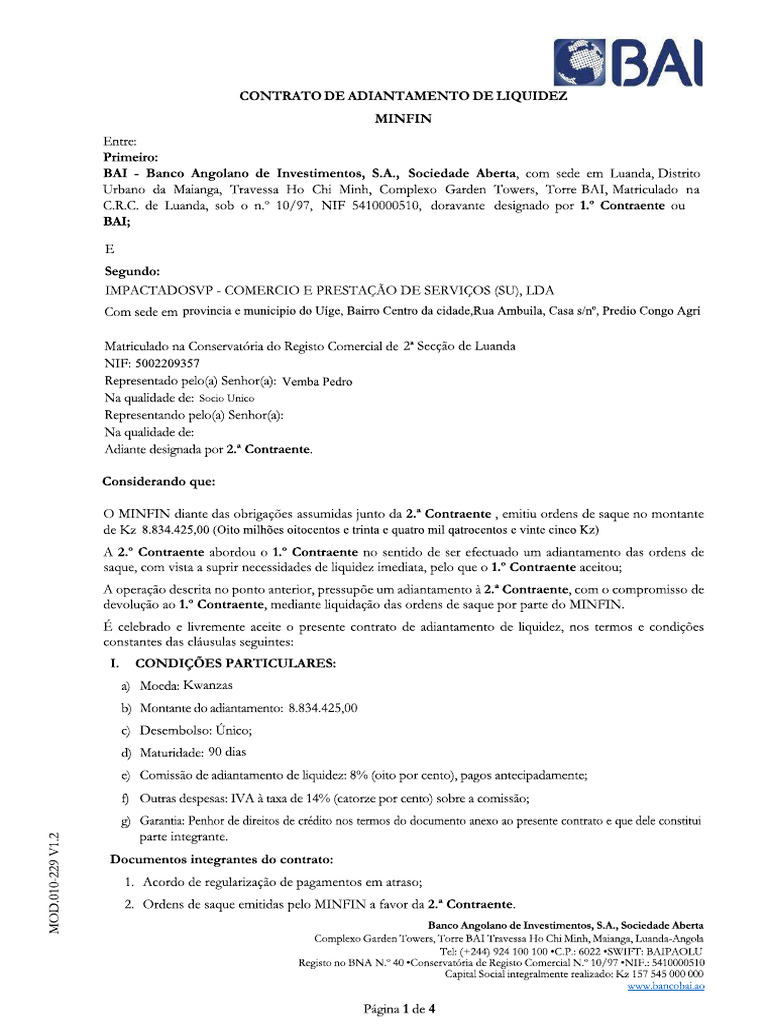 MOD 010 229 Contrato de Adiantamento de Liquidez-MINFIN (1) (007 | PDF