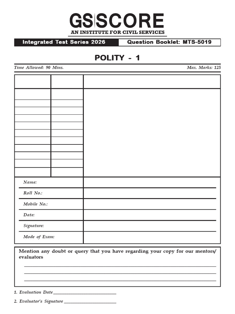 Polity Mains Testseries GS Score - 1 | PDF | Judicial Review | Government
