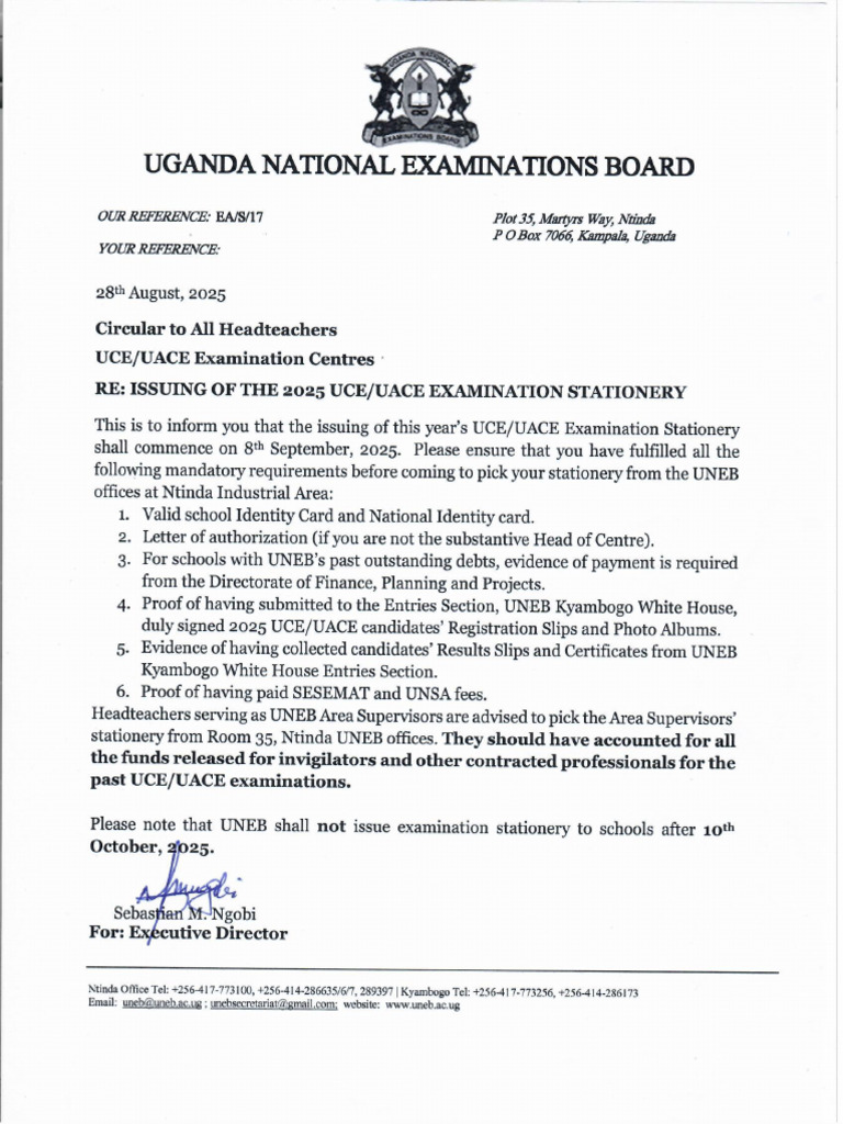 Uneb Exam Stationery 2025 | PDF